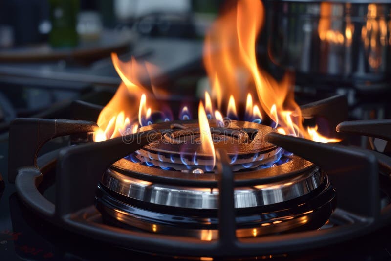 Side View of a Gas Stove Flame in a Modern Kitchen Stock Photo - Image ...