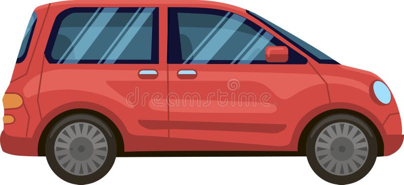 Side View of a Generic Red Compact Car with Visible Windows, Doors, and ...
