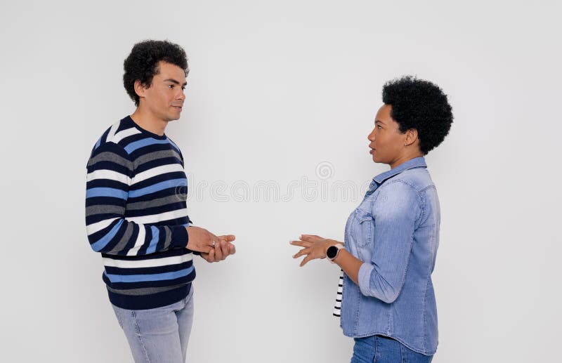 Side View of Girlfriend and Boyfriend Talking with Each Other while ...