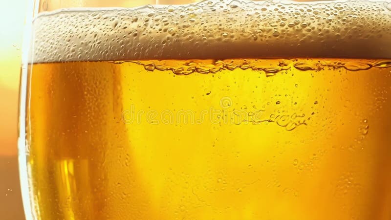 A Side View of a Glass of Beer with the Foam Rising in a Cascading ...