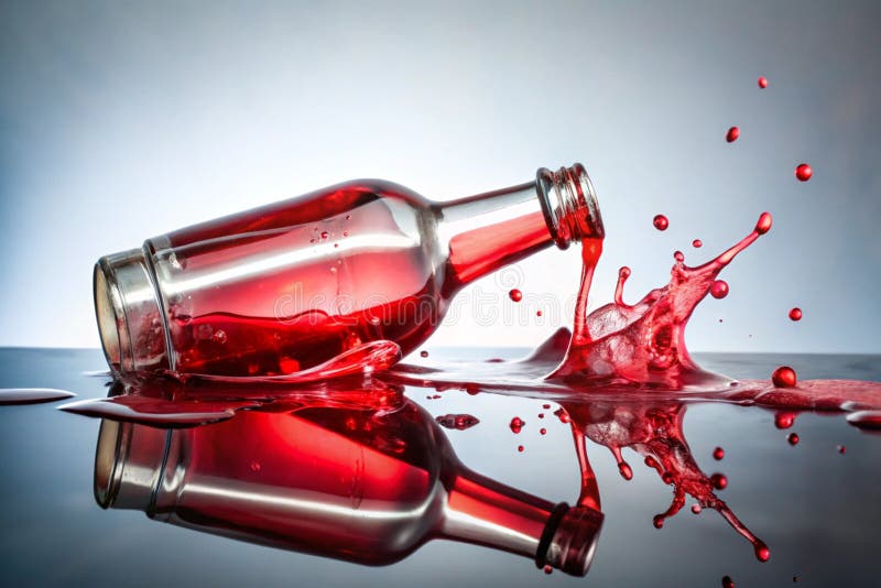Breaking Bottle. Side View of Breaking or Smashed Glass Bottle Spilling ...
