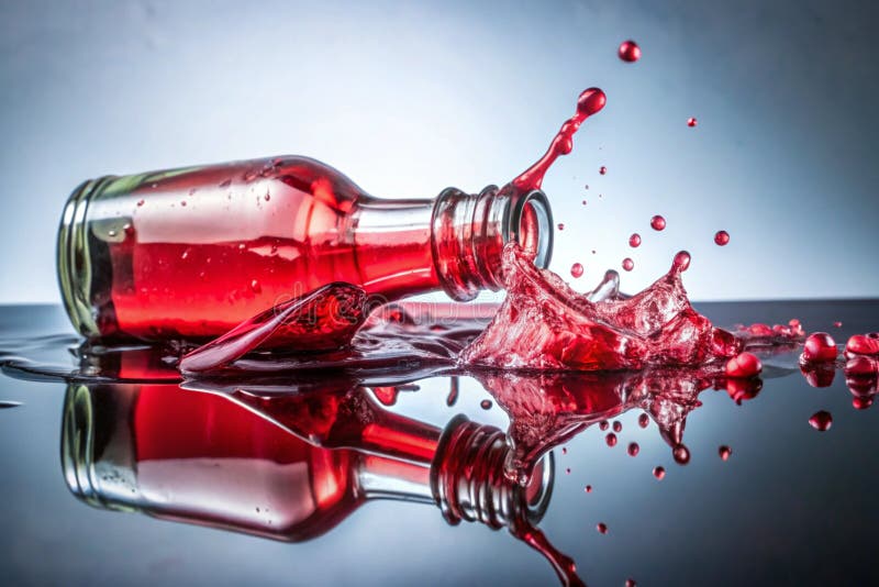Breaking Bottle. Side View of Breaking or Smashed Glass Bottle Spilling ...