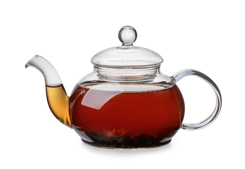Side View of Glass Teapot Full of Black Tea Stock Image - Image of ...
