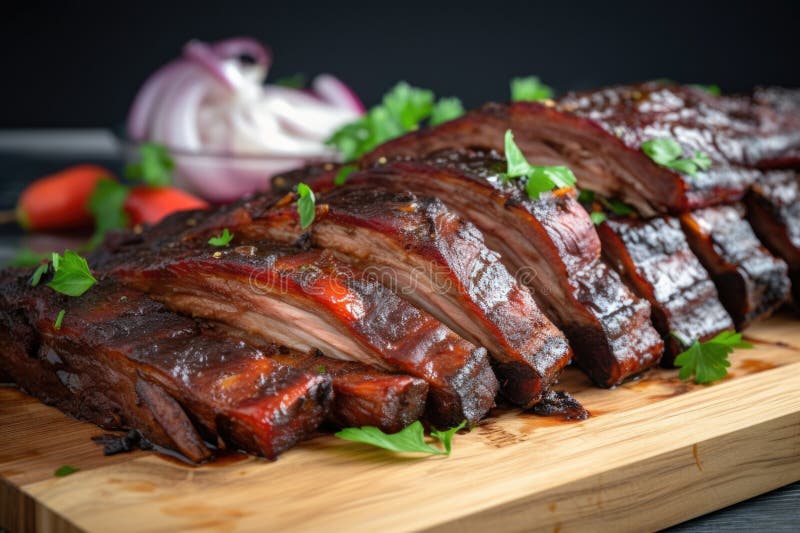 Side View of Glossy, Applewood Smoked Pork Ribs Stock Illustration ...