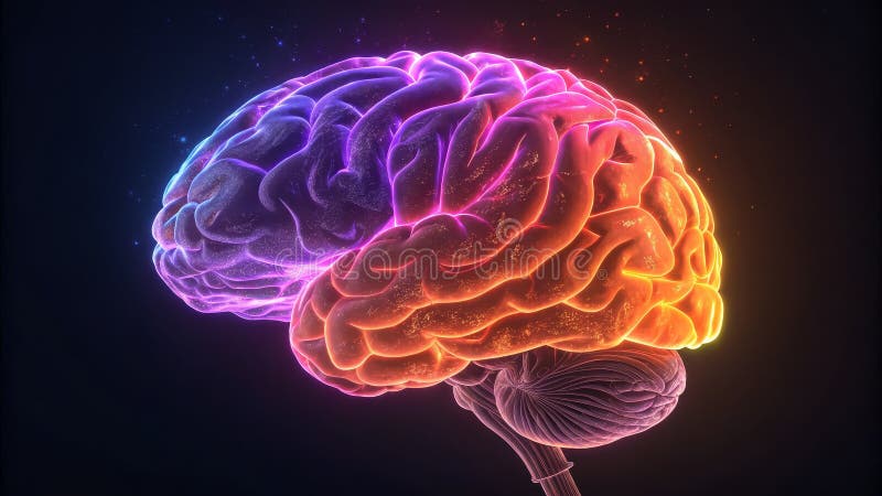 Side View Glowing Brain, Neural Pathways, Cognitive Process Stock ...