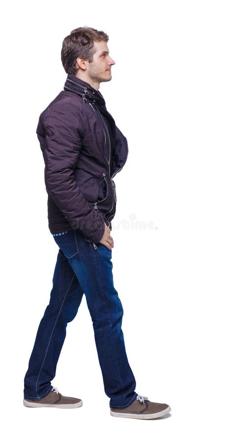 Side View of Going Handsome Man in Jeans and Jacket Stock Image - Image ...