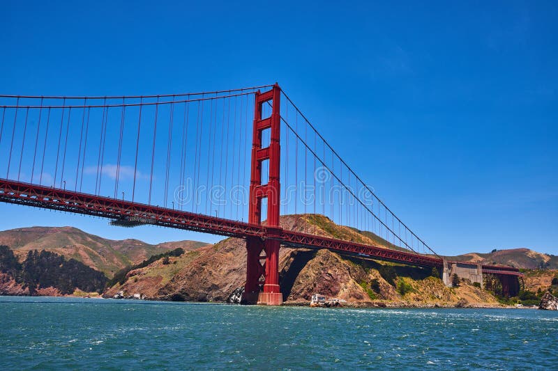 Side View of Golden Gate Bridge from Choppy San Francisco Bay Waters ...