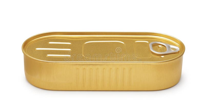 Side View of Golden Seafood Tin Can Stock Photo - Image of long, pull ...
