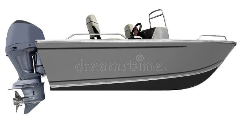 Side View Gray Boat with Outboard Engine Isolated on White Background ...
