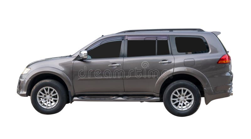 Side View of Gray or Grey SUV Car Isolated on White Background with ...