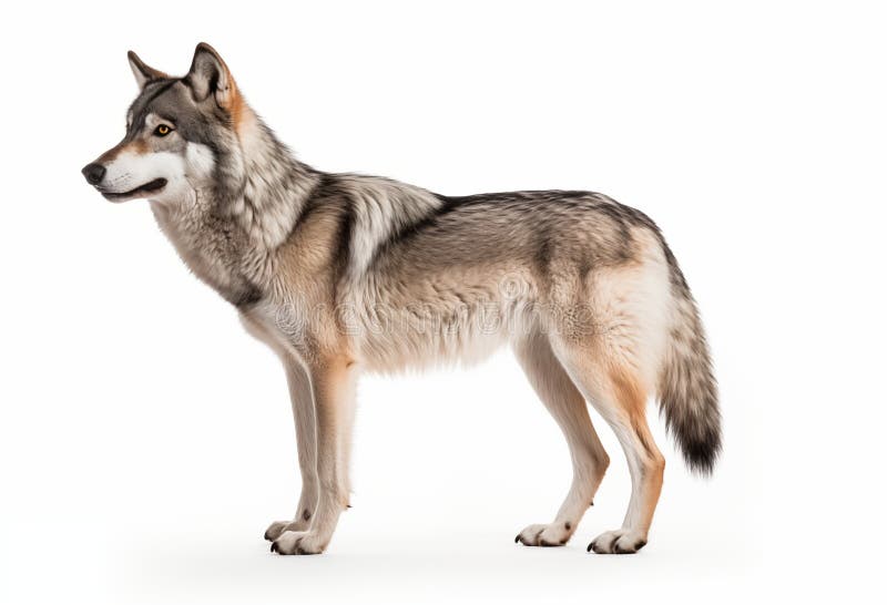 Side View of a Gray Wolf Standing on White Background Stock ...