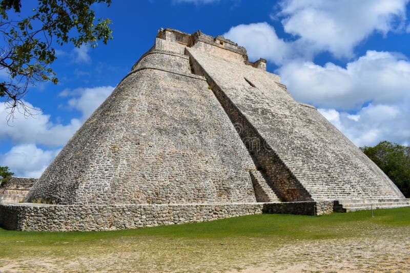 The Side View of the Great Pyramid in Uxmal with a Blue Sky Stock Photo ...