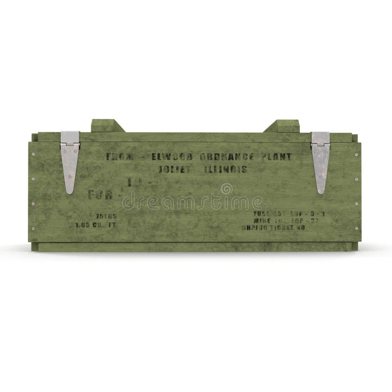 Green Military Box with Explosive Isolated on White. 3D Illustration ...