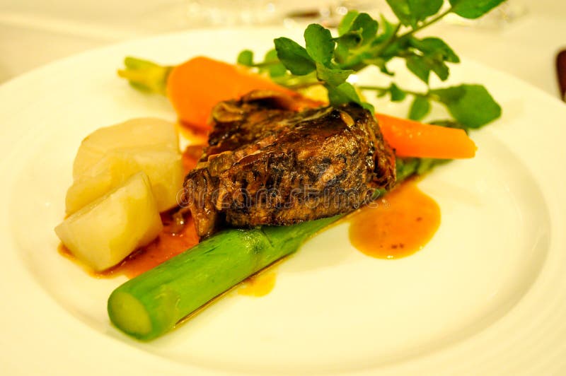 Side View of a Grilled Beef Steak with Vegetables Stock Image - Image ...