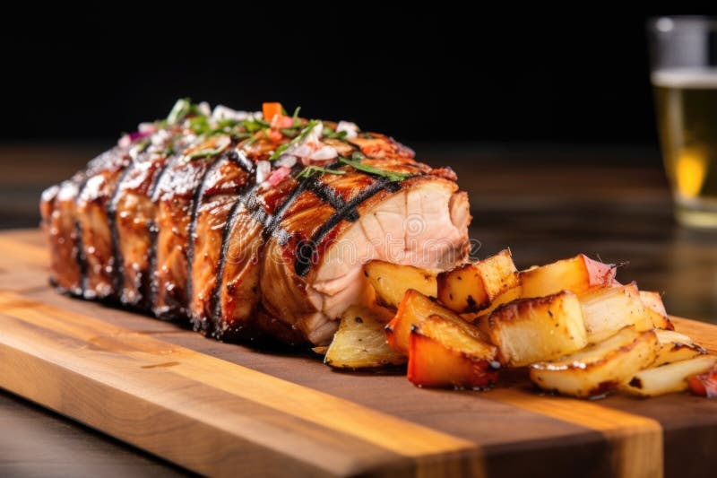 Side View of a Grilled Pork Chop on a Board Stock Image - Image of side ...