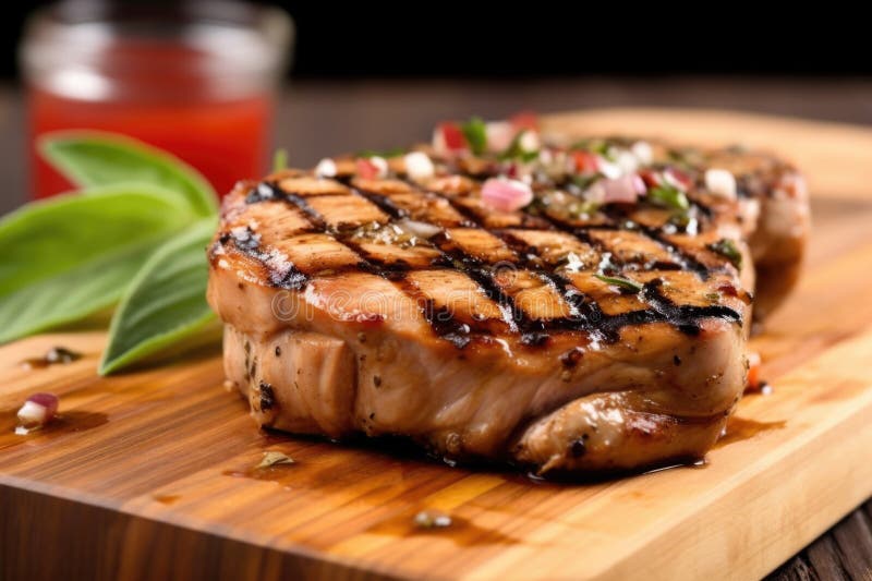 Side View of a Grilled Pork Chop on a Board Stock Image - Image of ...