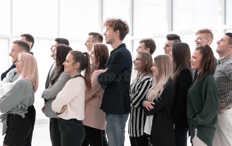 Side View. a Group of Confident Young People Looking Forward Stock ...