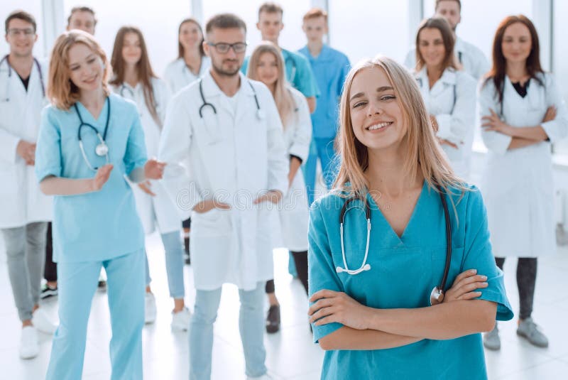 Side View. a Group of Different Doctors Applauds Stock Image - Image of ...