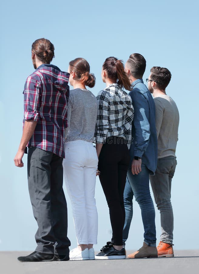 Side View.a Group of Young People Looking at Copy Space Stock Photo ...