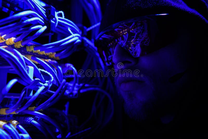 Side View of Hacker in Eyeglasses Looking Stock Photo - Image of ...