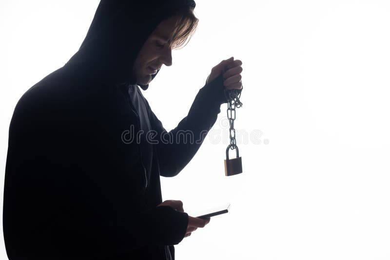 Side View of Hacker Using Smartphone Stock Image - Image of cyberspace ...