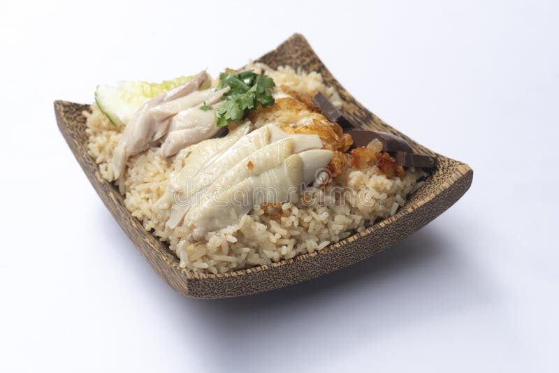 Side View of Hainanese Chicken Glutinous Rice Mix with Fried Chicken ...