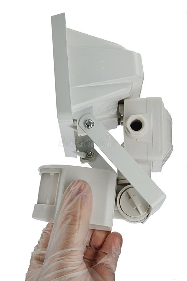 Side View of Halogen Security Light with Motion Sensor, White Finish ...