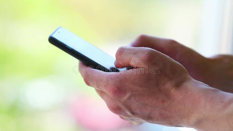 Side View. Hand of Men Using Smartphone Stock Footage - Video of ...