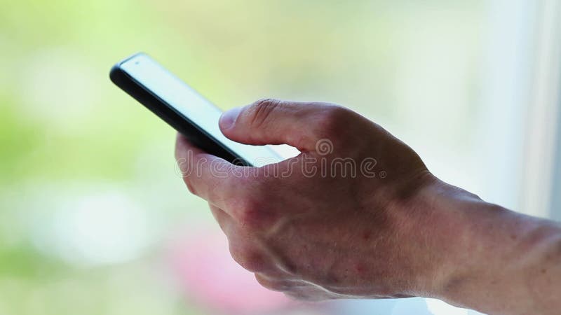 Side View. Hand of Men Using Smartphone Stock Footage - Video of ...