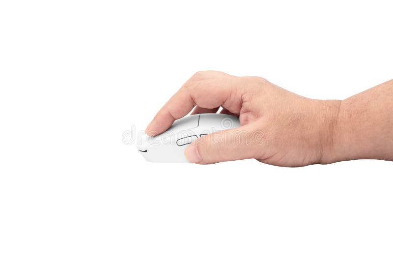 Side View of Hand Using White Wireless Gaming Mouse Isolated on White ...