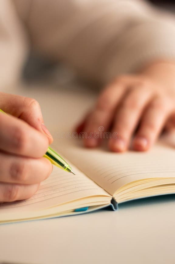 Side View of Hand Writing Notes with Pen in Plain Notebook. Minimalist ...