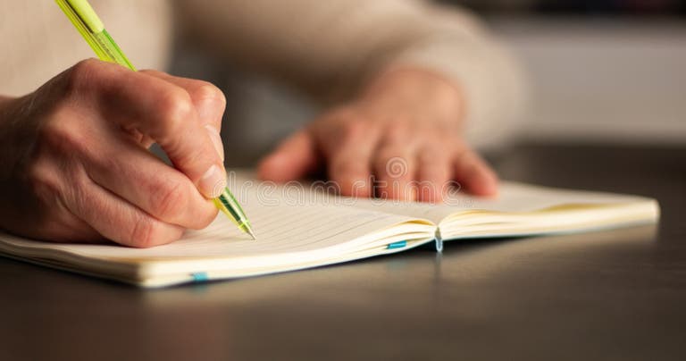 Side View of Hand Writing Notes with Pen in Plain Notebook. Minimalist ...