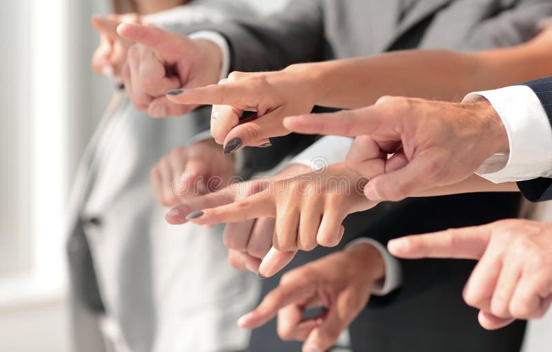 Side View. Hands the Business Team Pointing at You Stock Image - Image ...