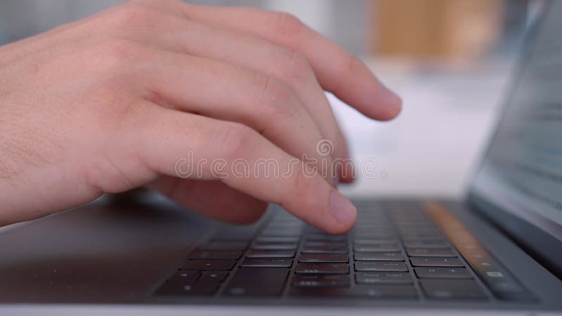 Side View of Hands Pressing Keys of Black Laptop Keypad. Action. Close ...