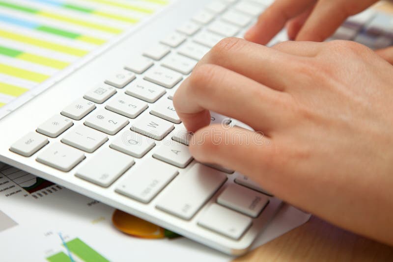 Side view of hands typing stock photo. Image of female - 59019576
