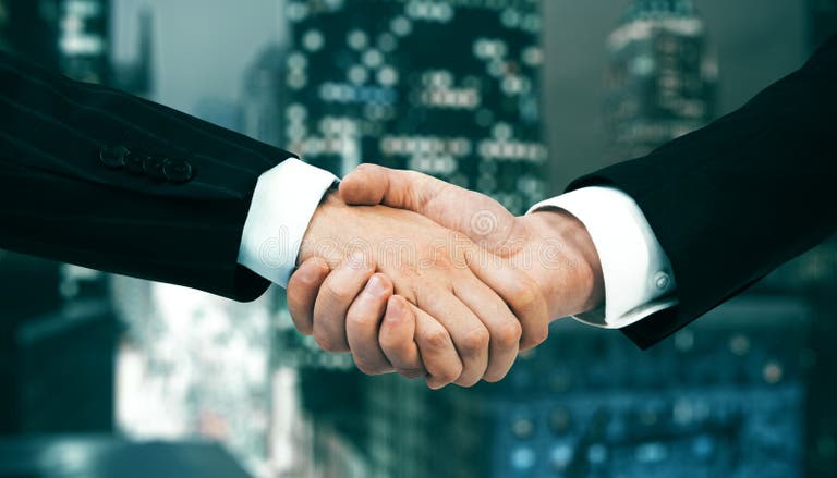 Side View of Handshake on City Background. Teamwork and Partnership ...