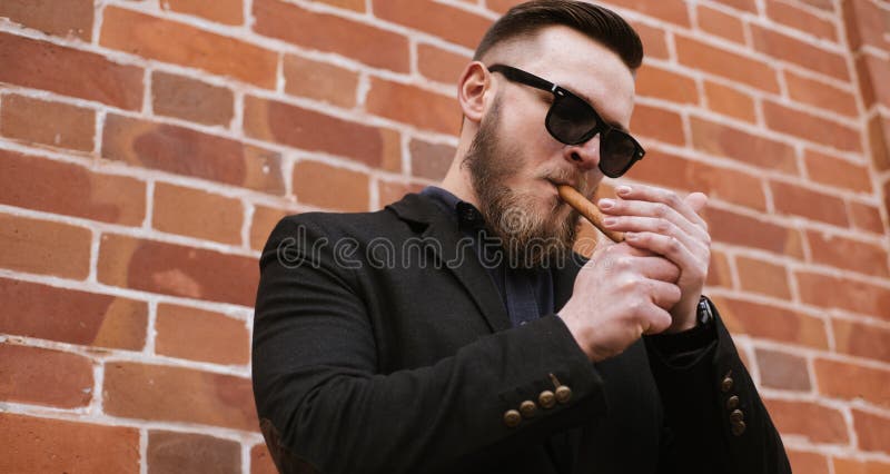 Side View of Handsome Bearded Man Smoking Stock Image - Image of ...