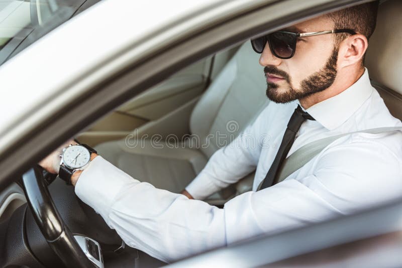 Side View of Handsome Driver in Sunglasses Stock Image - Image of alone ...
