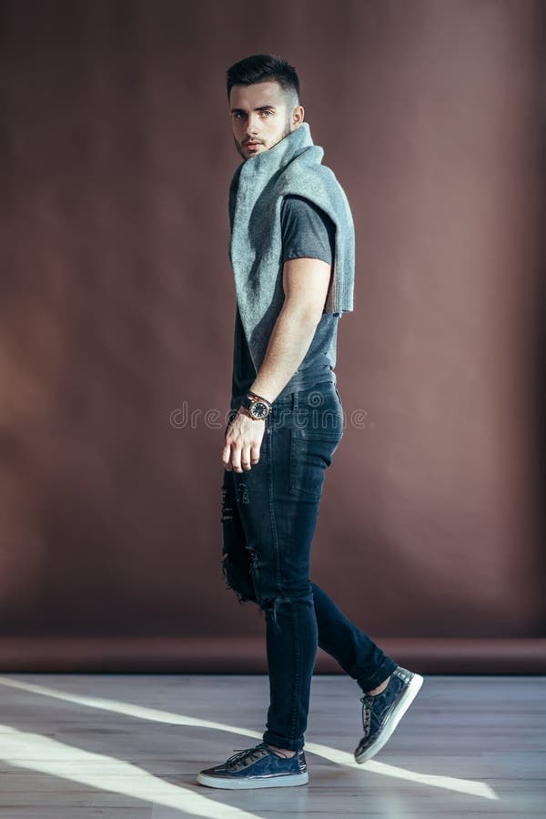 Side View Portrait of Smiling Handsome Man on White Background Stock ...