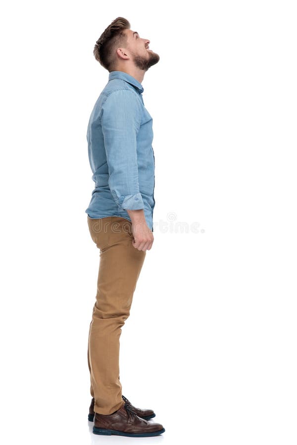Side View of a Happy Casual Man Smiling, Looking Up Stock Photo - Image ... Side View of a Happy Casual Man Smiling, Looking Up Stock Photo - Image ...