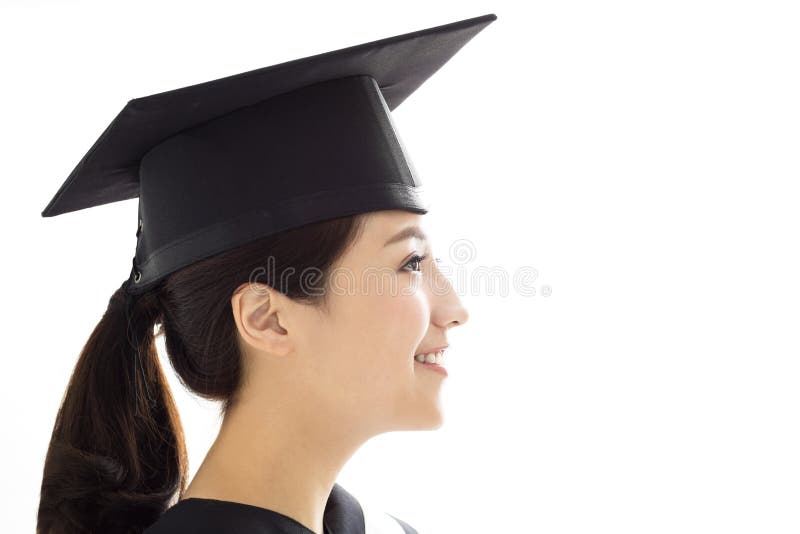 Side View of Happy Female Graduate Student Stock Photo - Image of ...