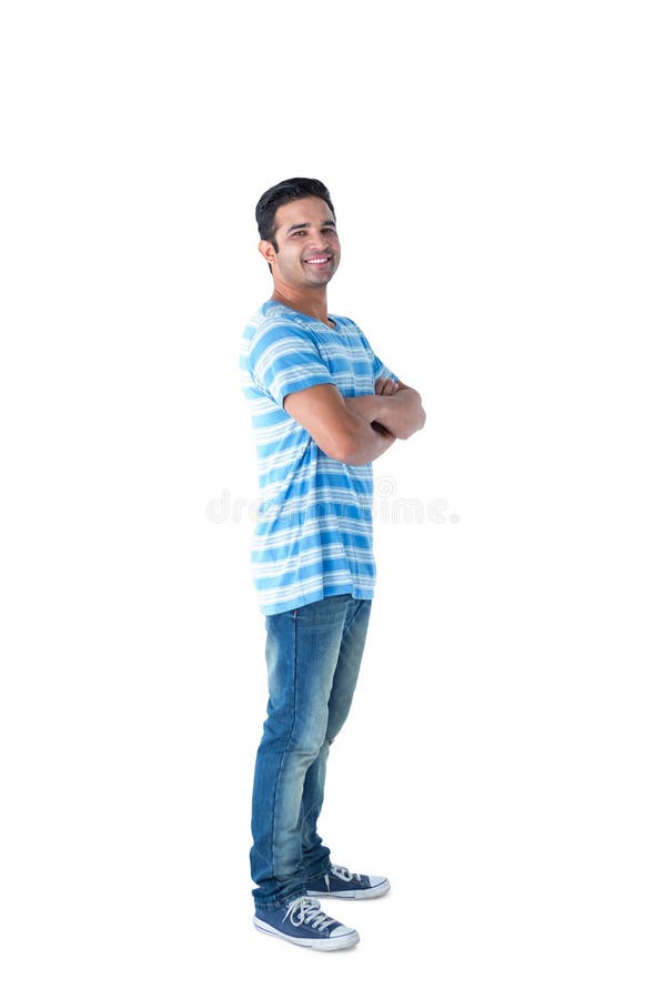 Side View of Happy Man with Arms Crossed Stock Photo - Image of ...