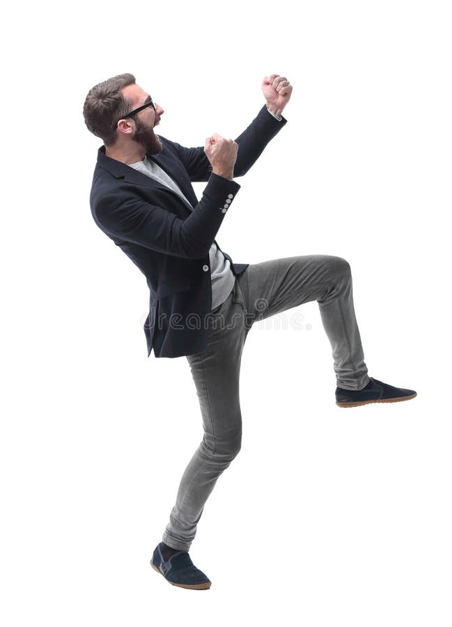 Side View. Happy Successful Business Man Stock Photo - Image of jeans ...