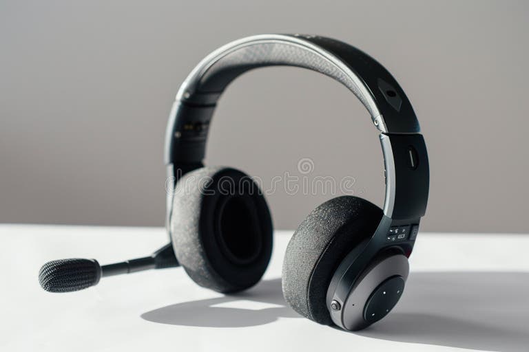 Side View of a Headset S Controls and Microphone on a White Backdrop ...
