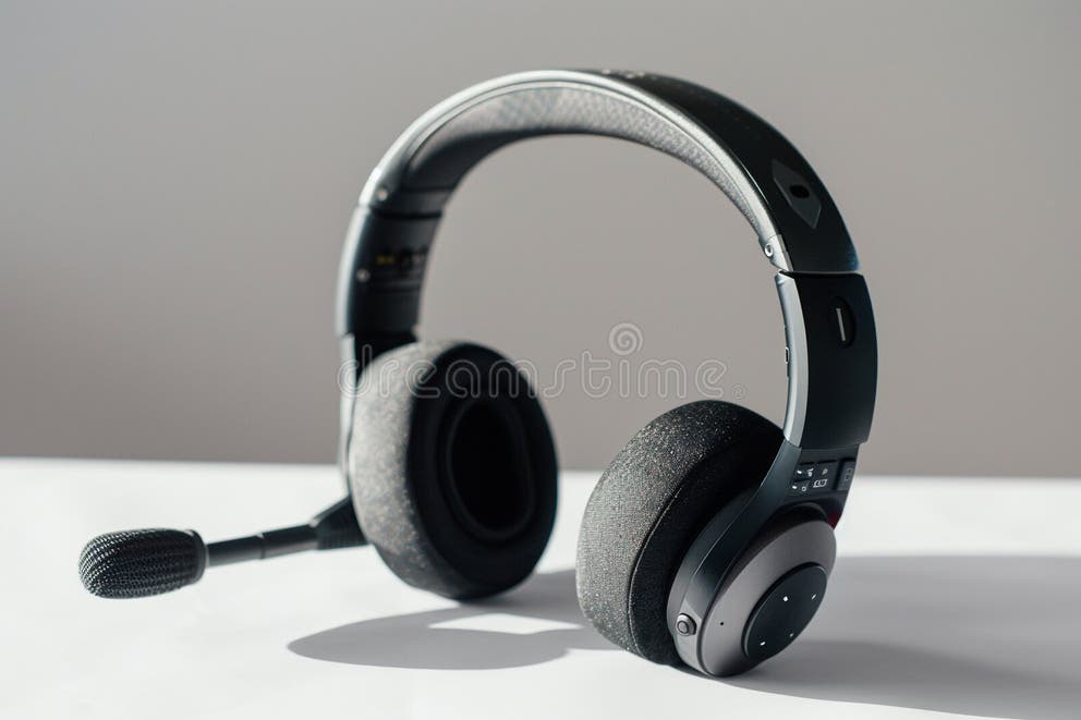 Side View of a Headset S Controls and Microphone on a White Backdrop ...