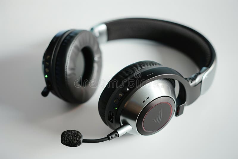 Side View of a Headset S Controls and Microphone on a White Backdrop ...