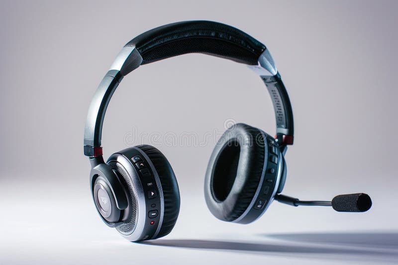 Side View of a Headset S Controls and Microphone on a White Backdrop ...