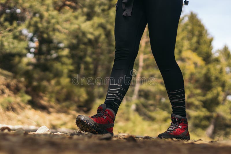 Side View of Hiking Boots Walking in the Mountain Stock Image - Image ...