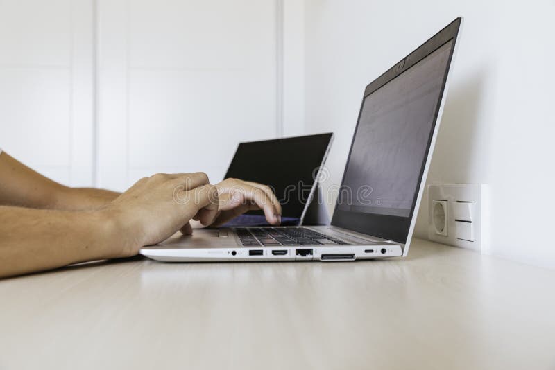 Side View of a Home Workspace with Two Computers, Stock Photo - Image ...
