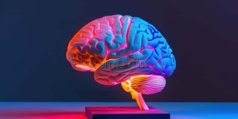 A Side View of a Human Brain Model with Colorful Lighting To Emphasize ...